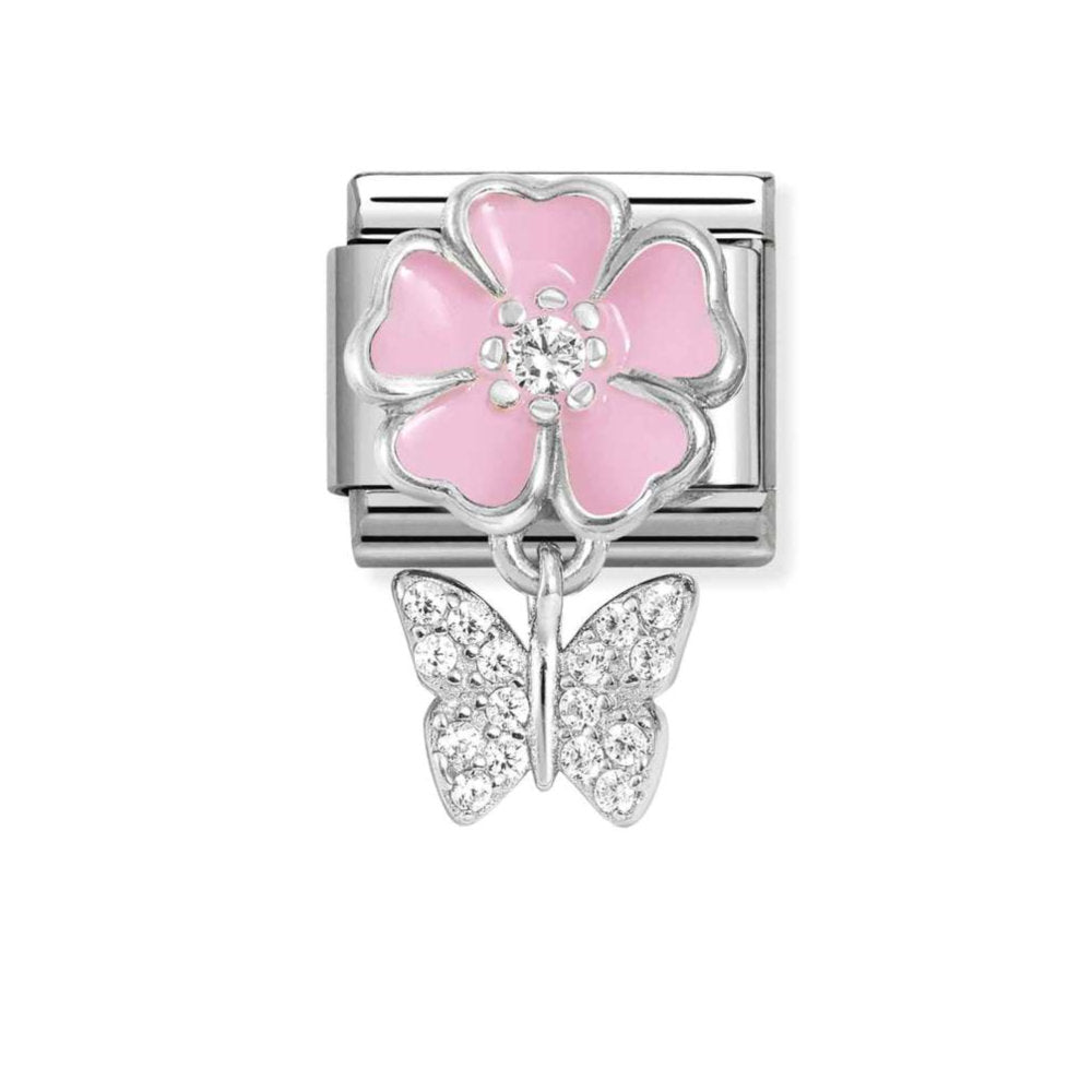 NOMINATION Classic Silver & Pink Flower With CZ Butterfly Charm– Bumbletree