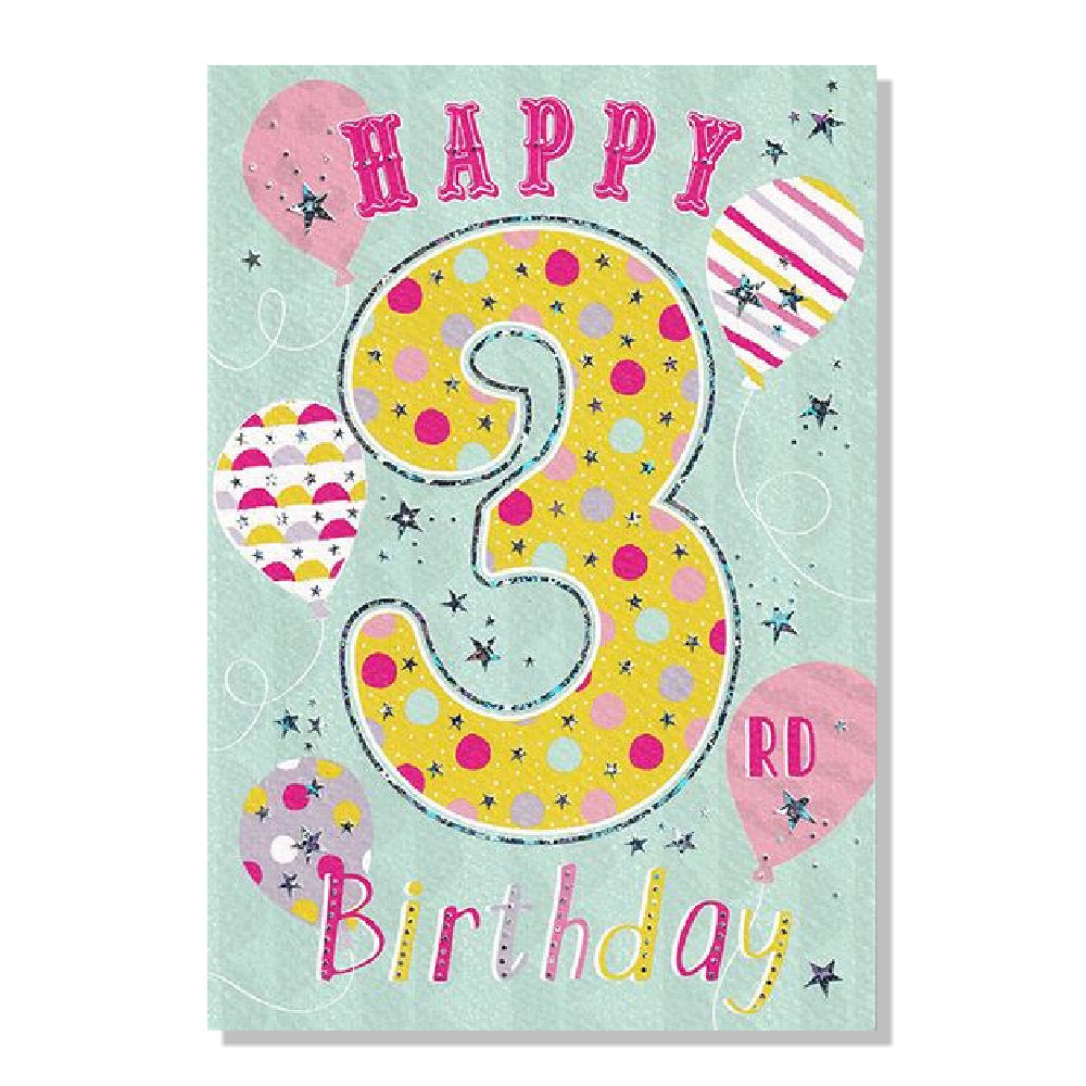 Age 3rd Girl Birthday Card With Balloons Design– Bumbletree