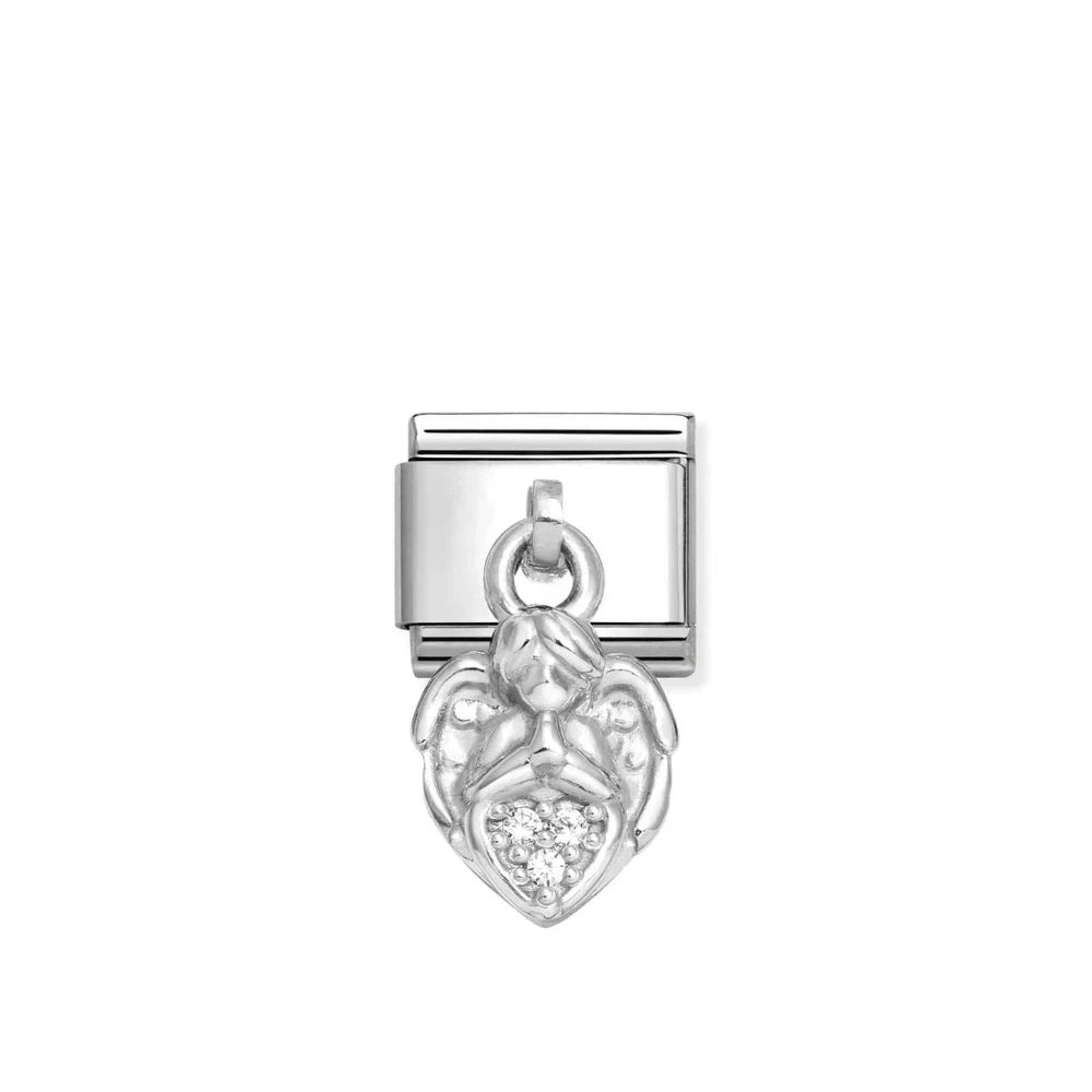 NOMINATION Classic Silver & White CZ Angel with Heart Drop Charm ...